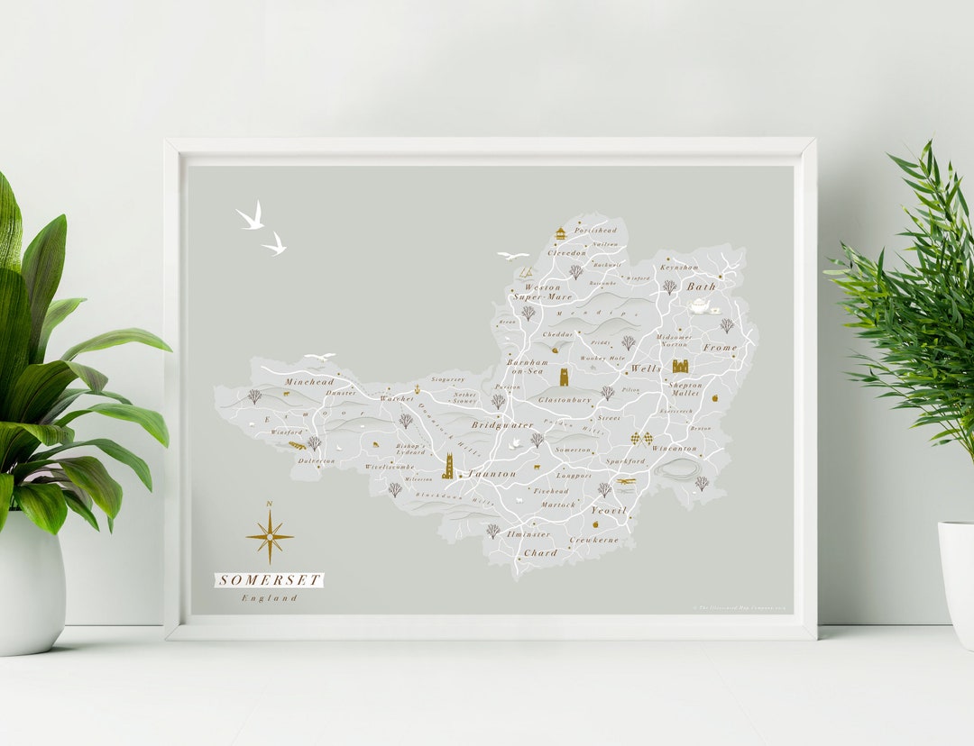 Unframed Somerset Print. Wall Map of Somerset. England. UK Travel ...