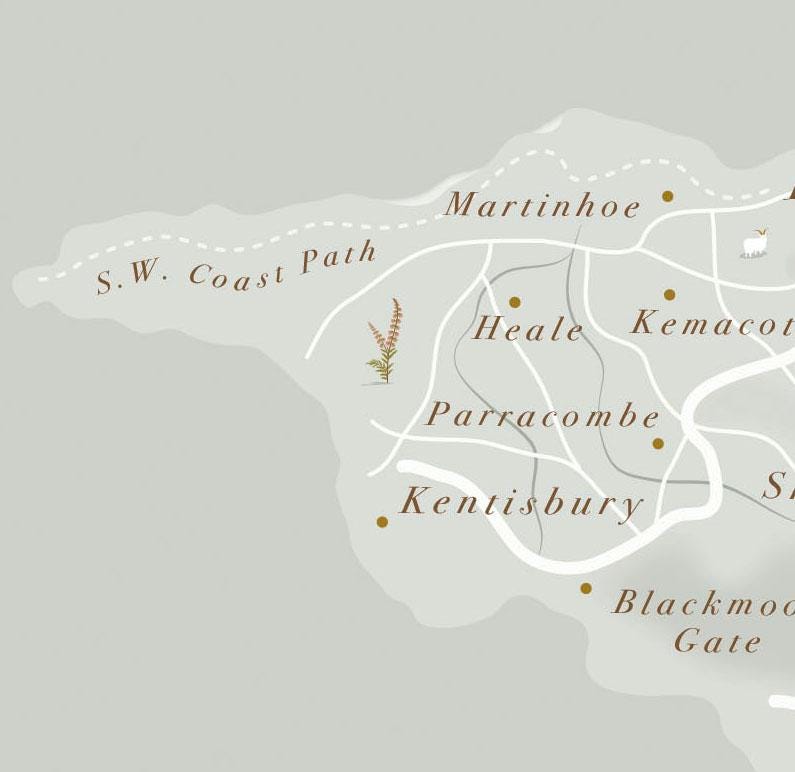Unframed Exmoor Map Print. Exmoor Illustrated Map. Exmoor Art. Exmoor ...