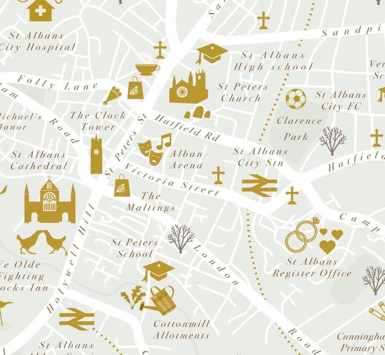 Framed St Albans Map Print. Illustrated Map of St Albans St - Etsy