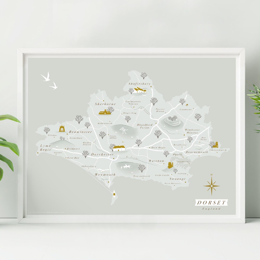 Unframed Dorset Map Print. Illustrated Map of Dorset. Dorset Map Poster ...