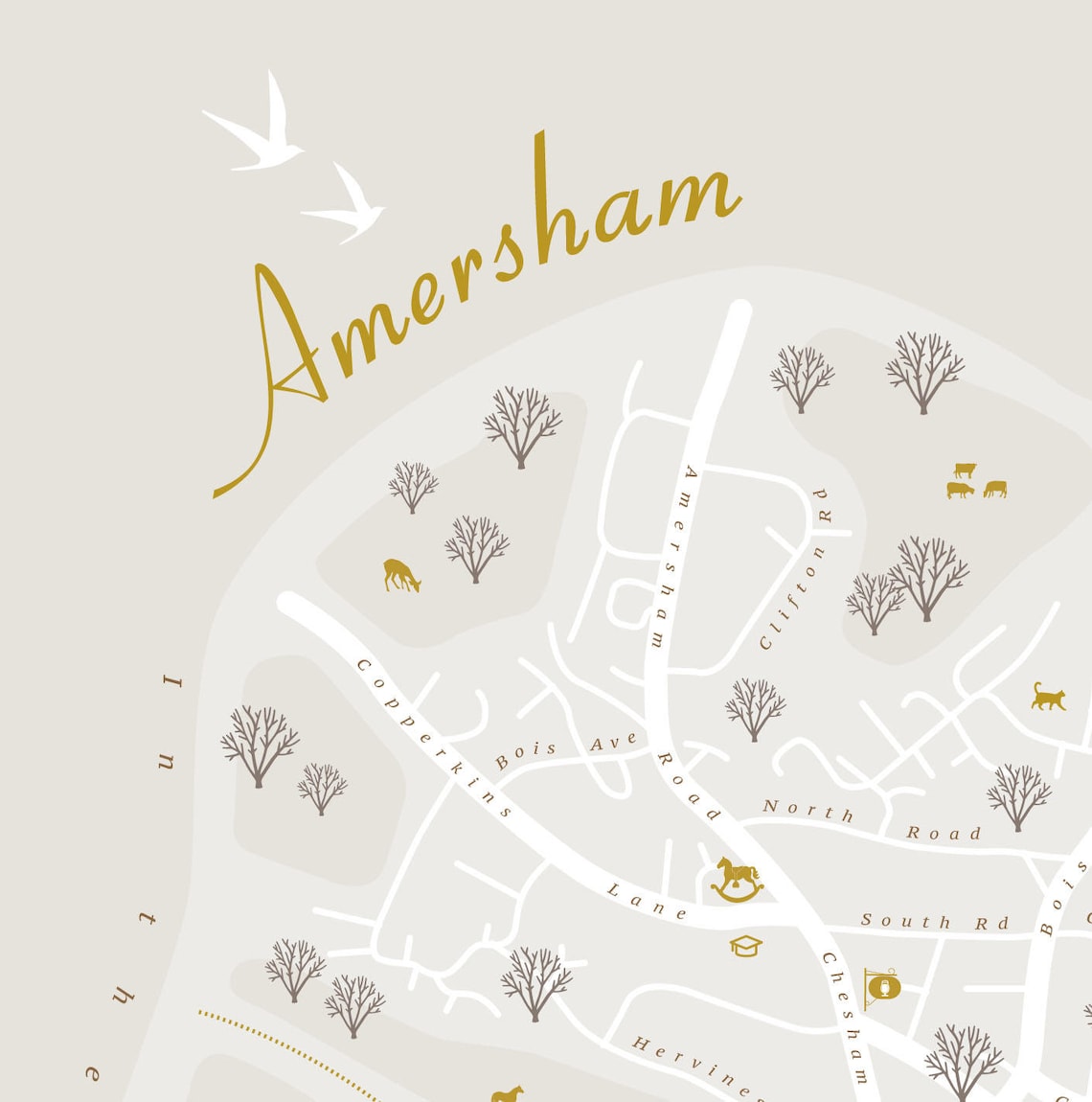 Framed Amersham Print. Illustrated Map of Amersham Amersham | Etsy