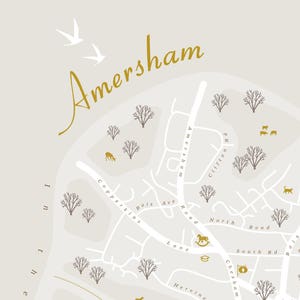 Framed Amersham Print. Illustrated Map of Amersham, Amersham Gift ...