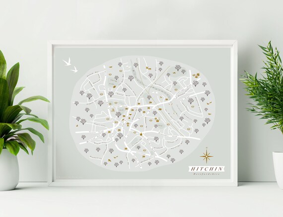 Framed Hitchin Map Print. Illustrated Map of Hitchin | Etsy UK