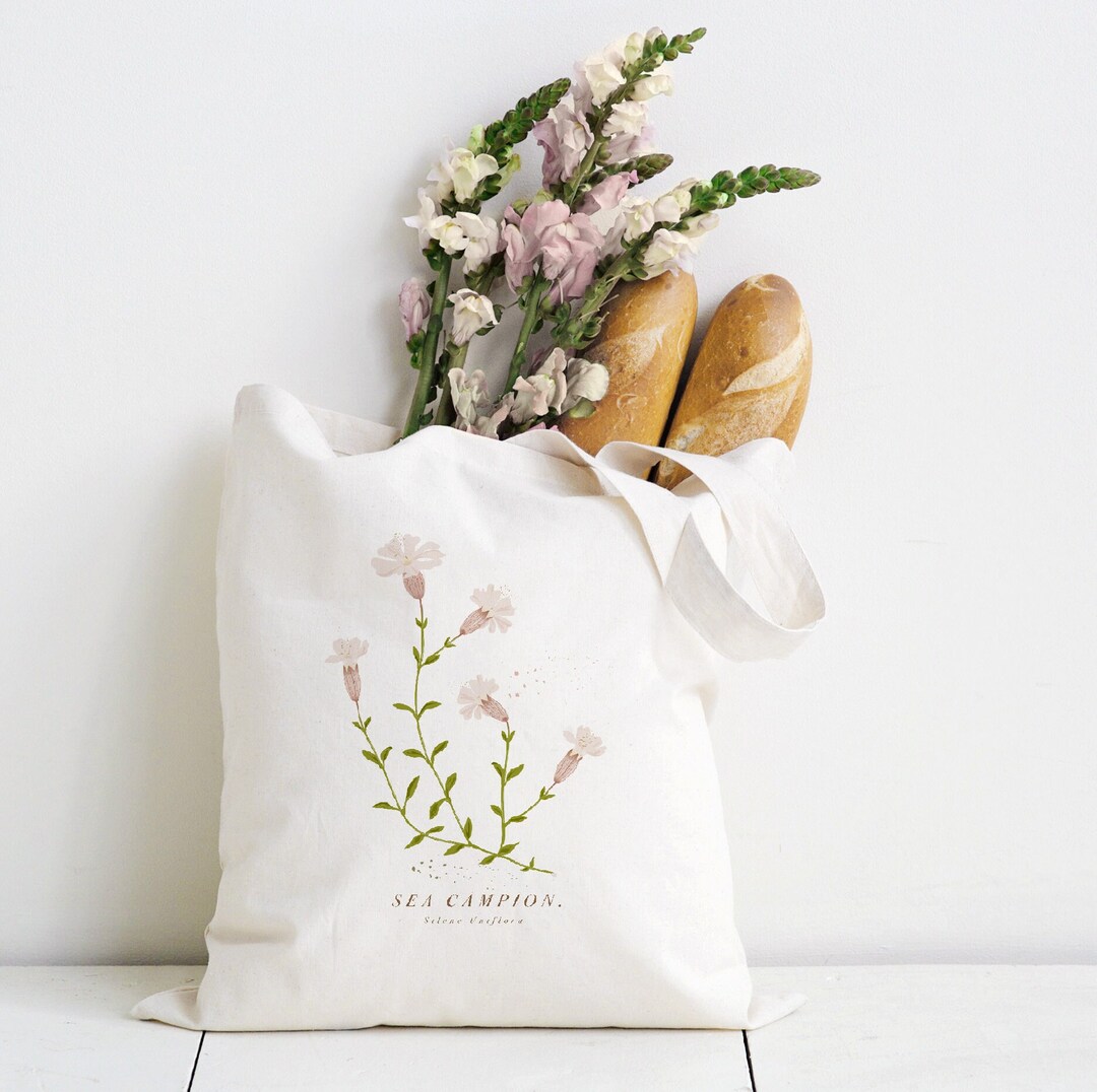 Sea Campion Tote Bag. Organic Cotton. Pink Wildflower Tote Bag ...
