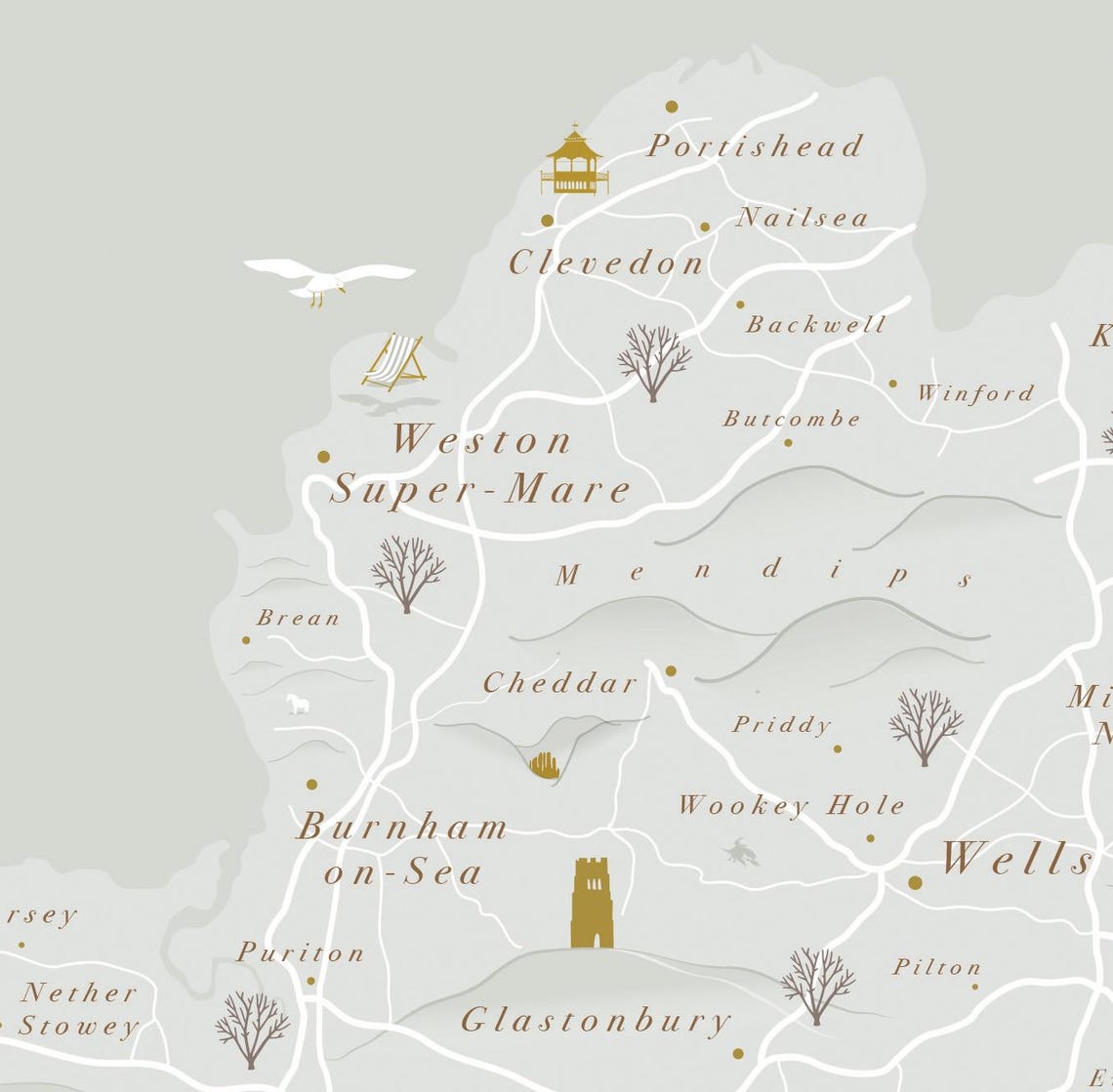 Framed Somerset Map Print. Somerset Wall Map. Somerset Map Poster ...