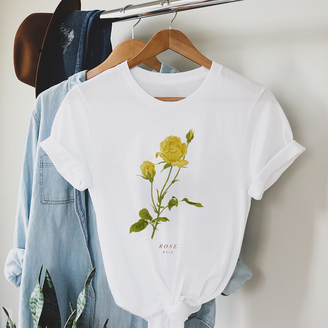 Yellow Rose T-shirt. 100% Organic Cotton. Womans Fit. Botanical Shirt ...