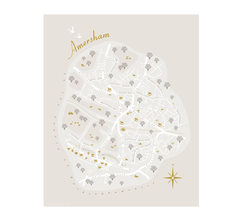 Framed Amersham Print. Illustrated Map of Amersham, Amersham Gift ...