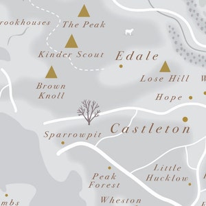 Framed Peak District Print. Peak District Illustrated Map Poster. Peak ...