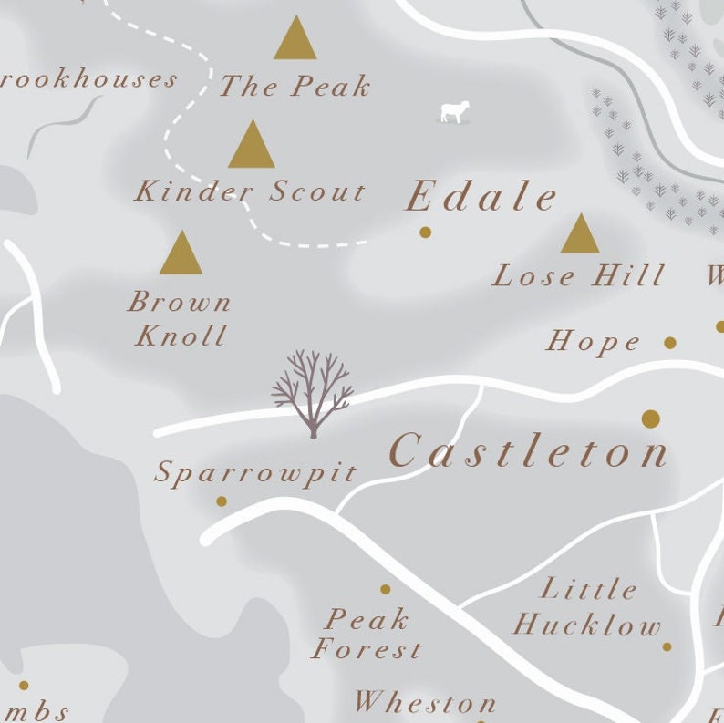 Framed Peak District Print. Peak District Illustrated Map Poster. Peak ...