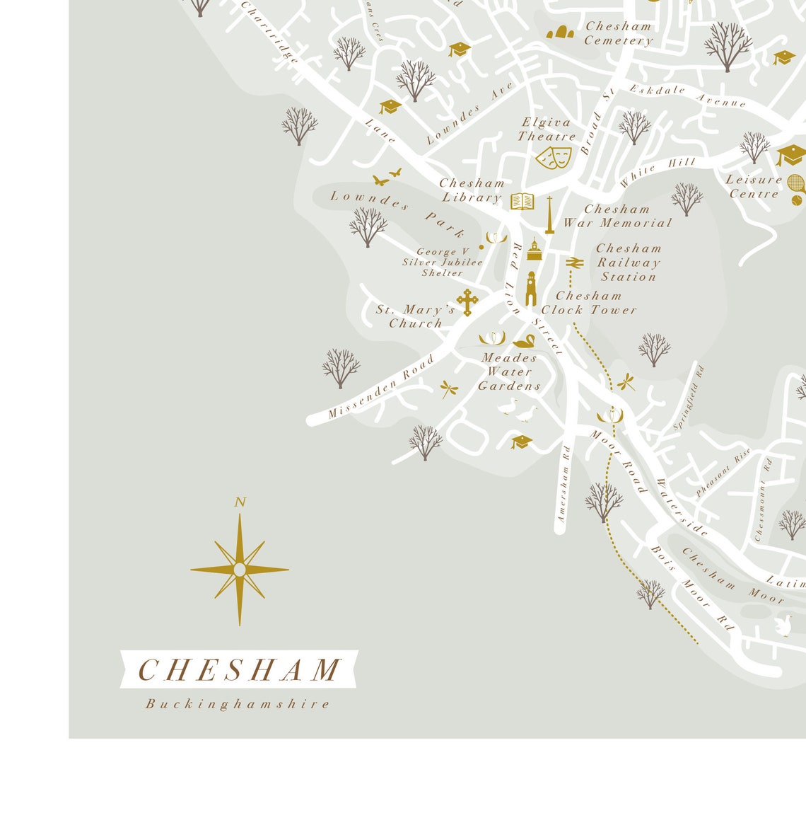 Framed Chesham Map Print. Illustrated Map of Chesham - Etsy UK