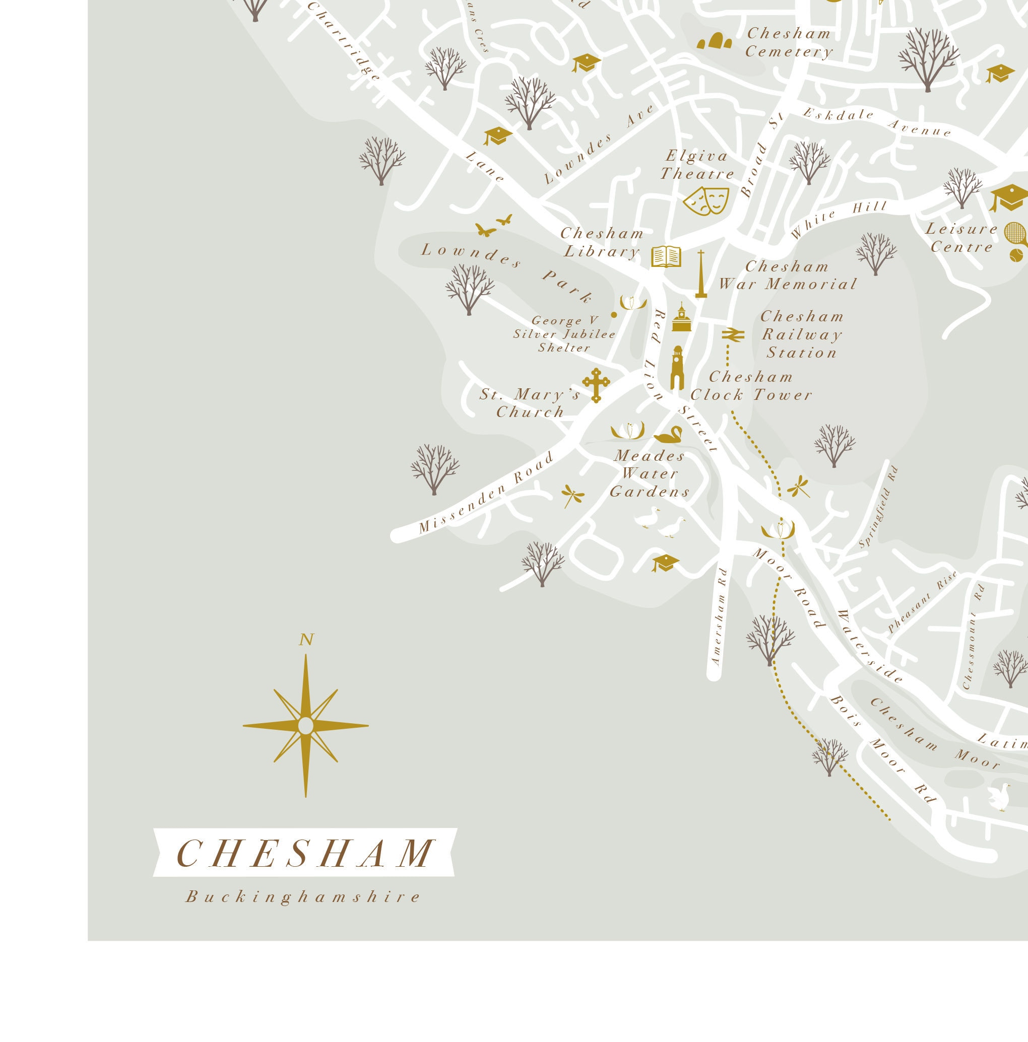Framed Chesham Map Print. Illustrated Map of Chesham - Etsy UK
