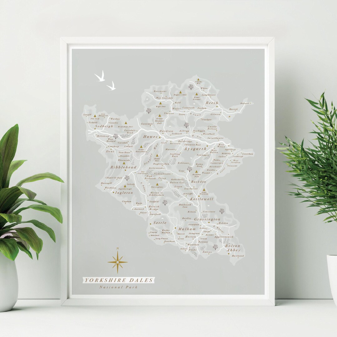 Unframed Yorkshire Dales Map Print. Yorkshire Map Poster. Yorkshire ...