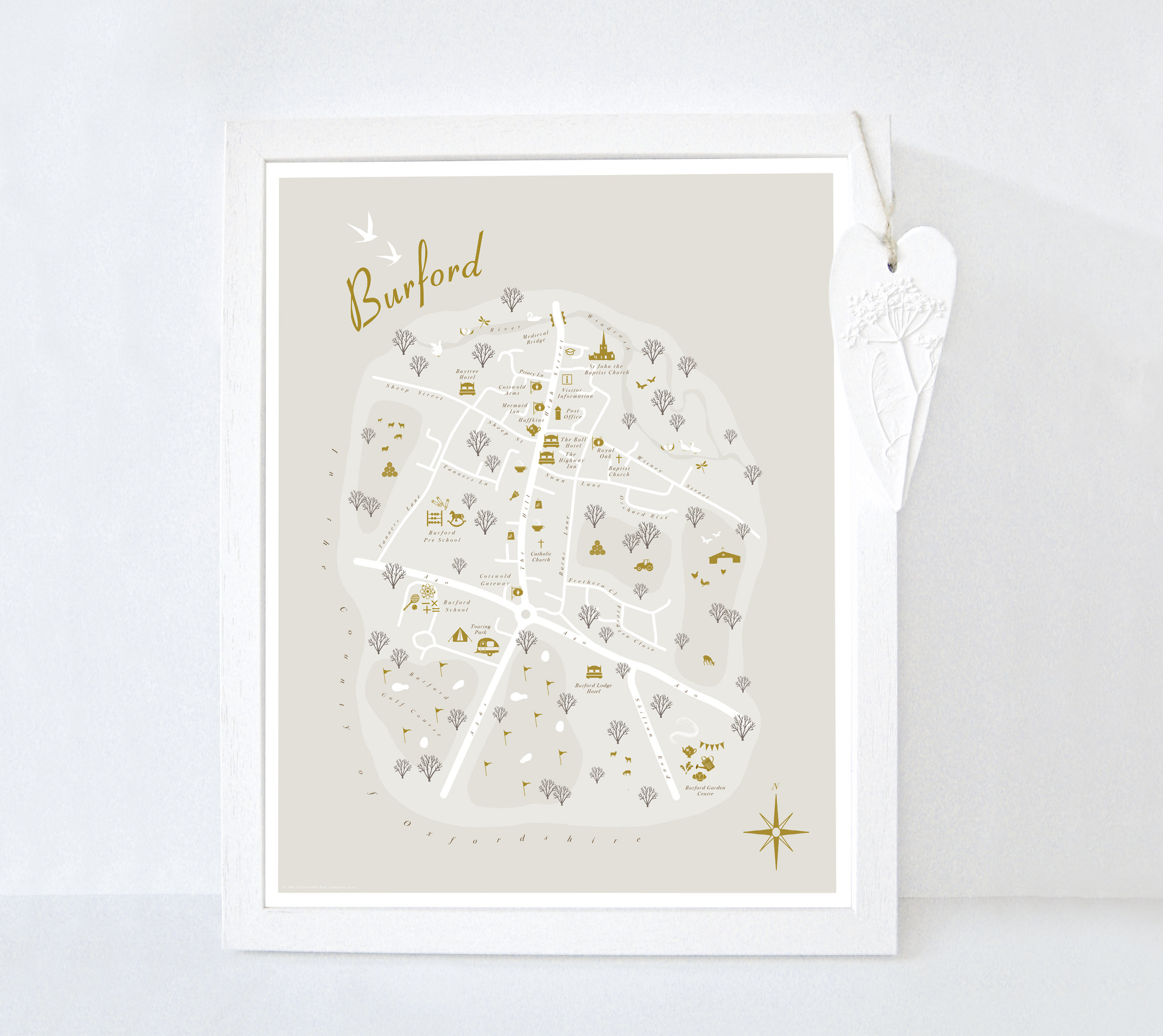 Unframed Burford Map Print. Illustrated Map of Burford, Cotswolds Gift ...