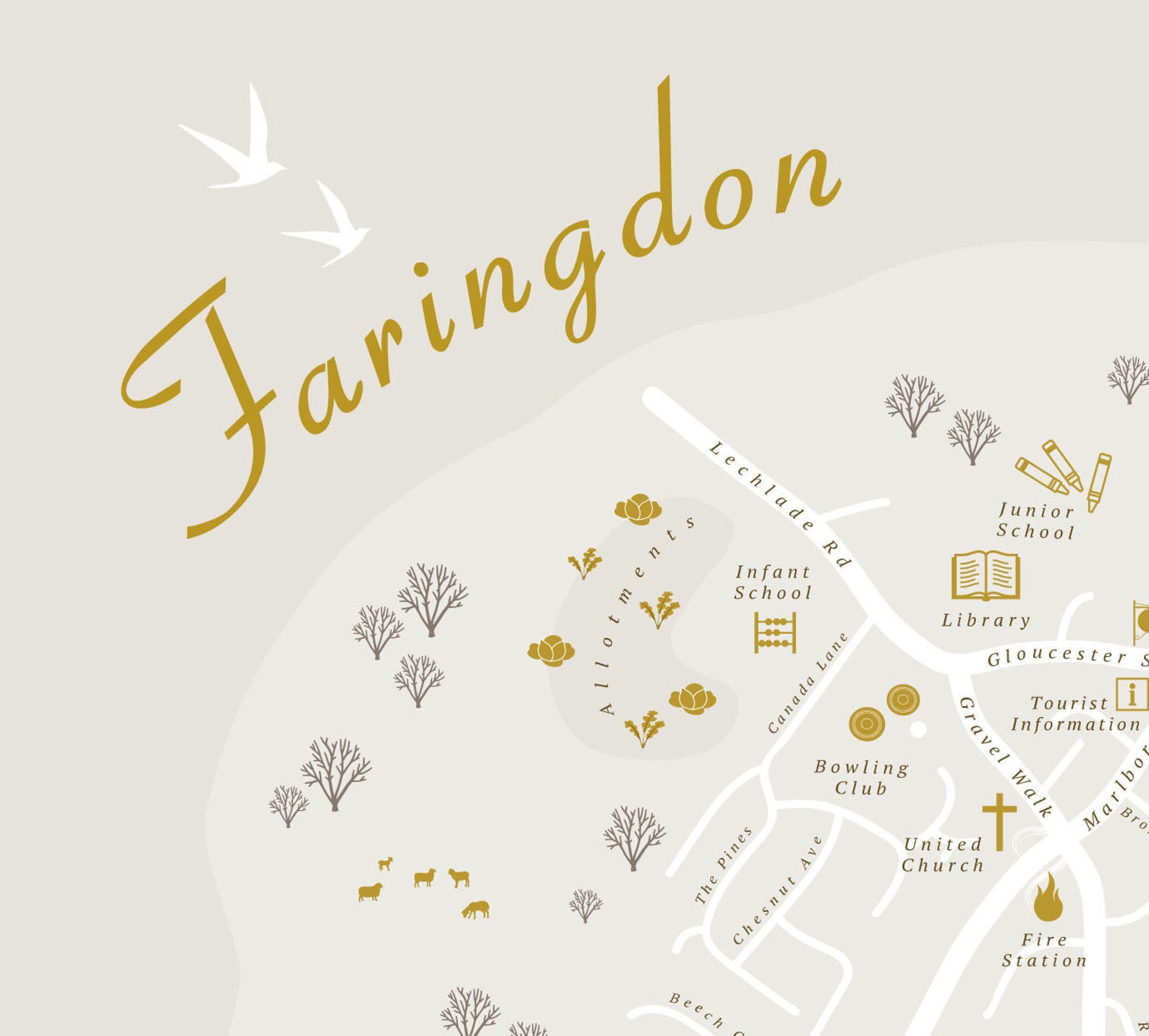 Faringdon Print. Illustrated map of Faringdon Faringdon | Etsy