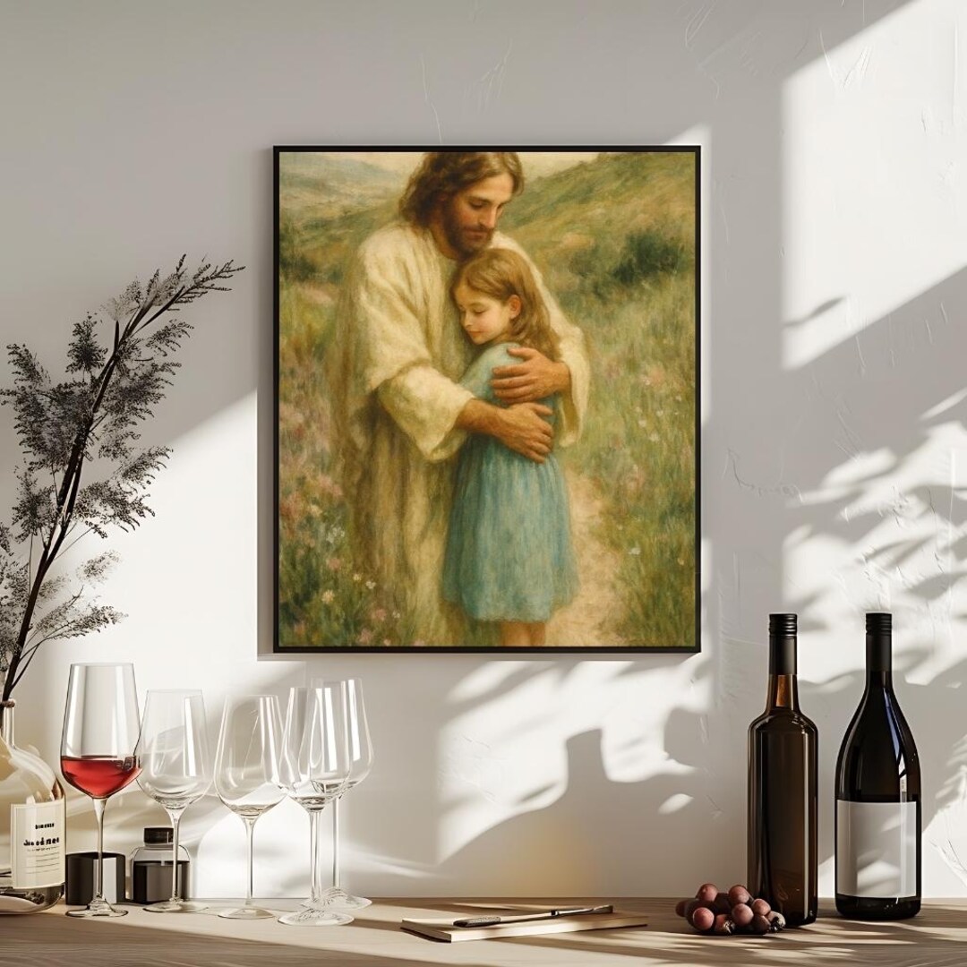 Christian Wall Art, Jesus Hugging Girl, Jesus Wall Art, Catholic Wall ...