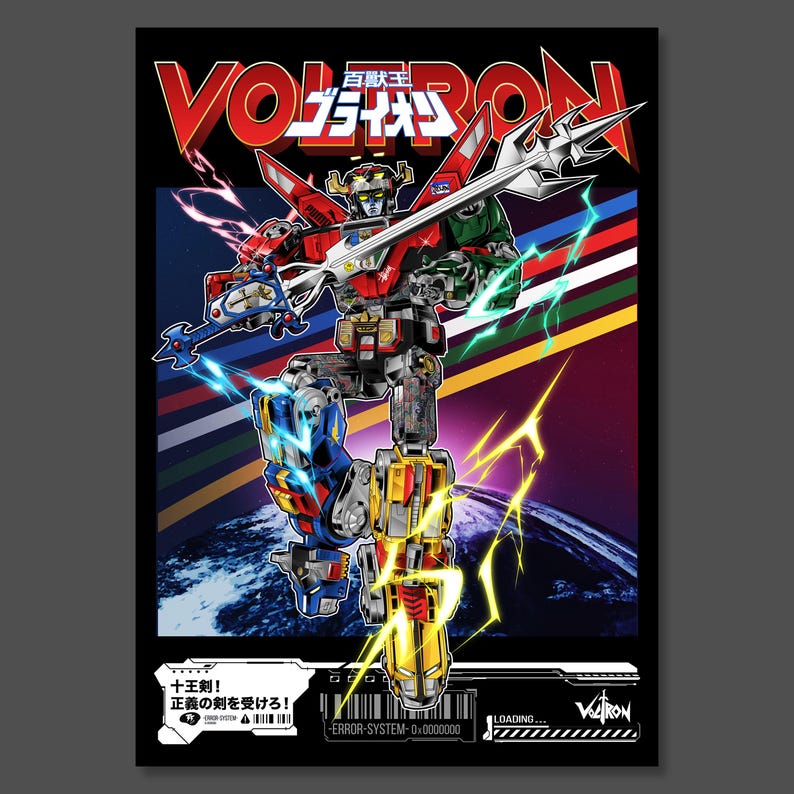 Voltron Legendary Defender Mecha Wall Art – Retro Anime Robot Poster ...