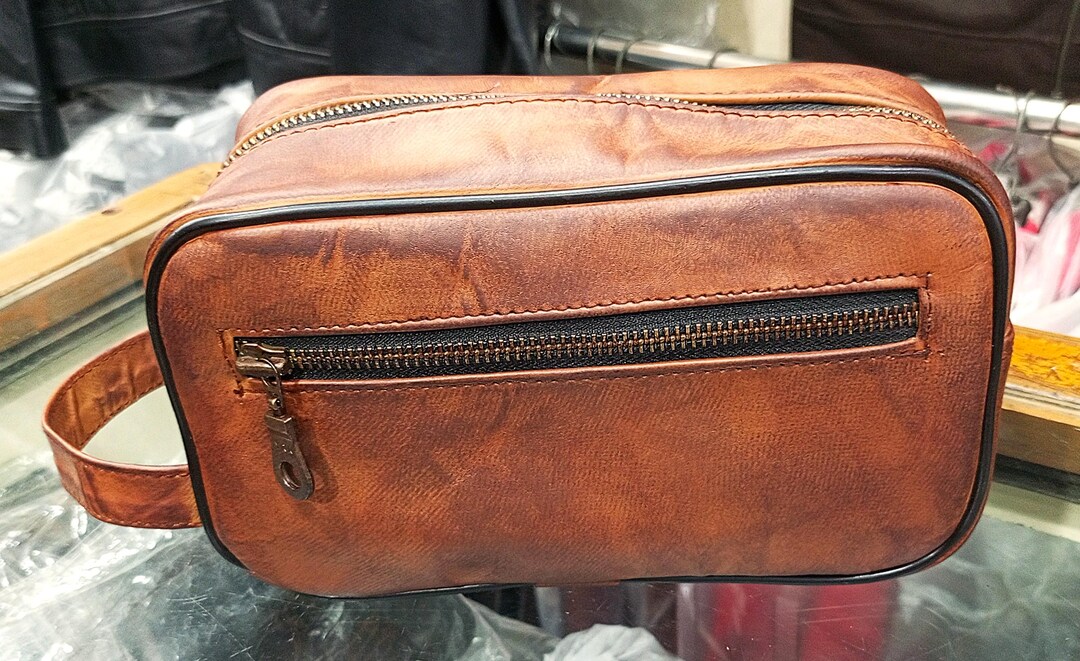 Vintage Brown Leather Shaving Kit Pouch – Travel-ready Grooming ...