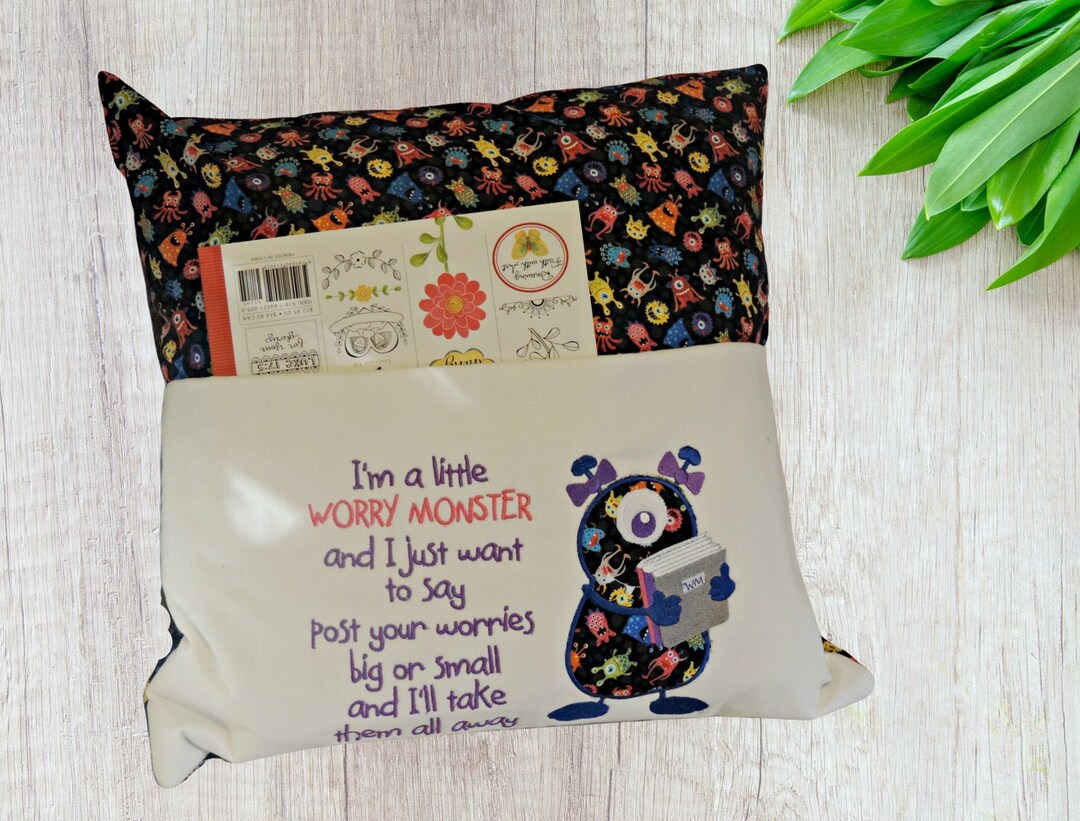 Worry Monster Book Pillow With Pocket, Cute Monster First Birthday Gift ...