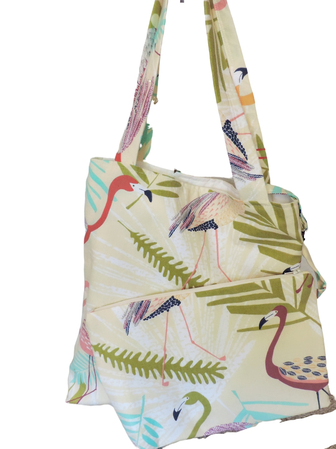 Flamingo tote bag with clutch, flamingo market bag and wristlet, beach ...