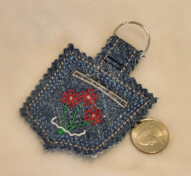 Quarter Holder Keychain, Denim Key Holder, Upcycled Denim Quarter ...