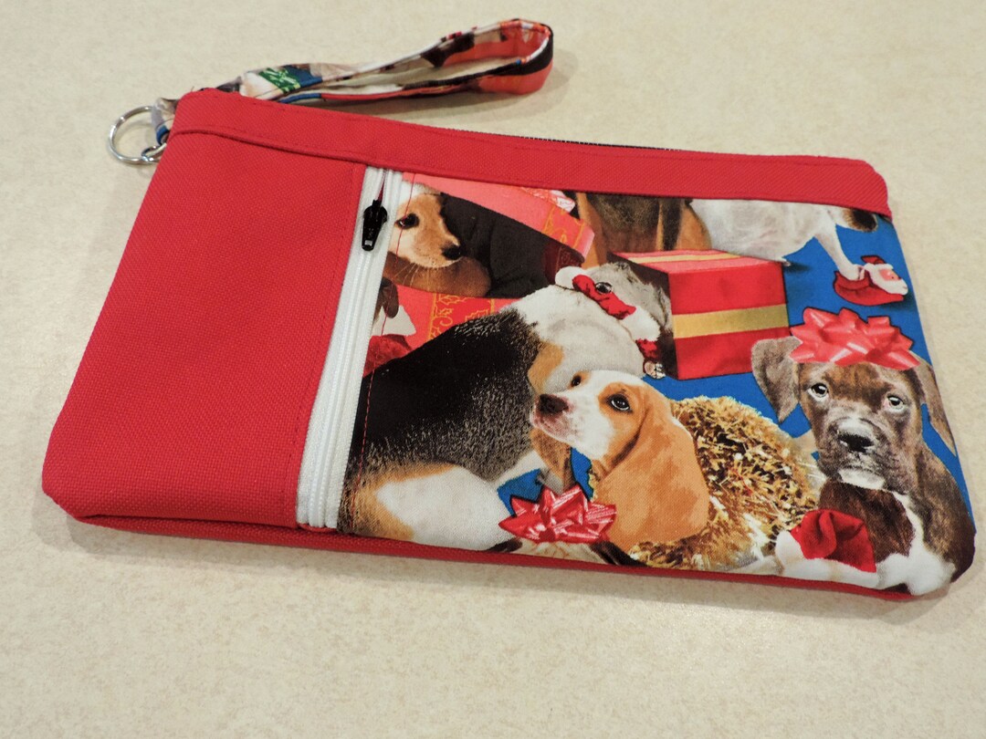 Holiday Dog Clutch, Christmas Dog Clutch, Dog Wristlet, Double Zip ...