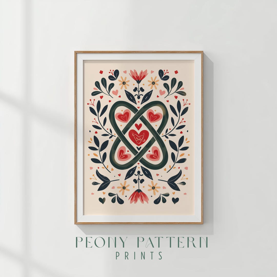 Printable Celtic Love Knot Folk Art - Romantic Cottagecore Heart Shape ...