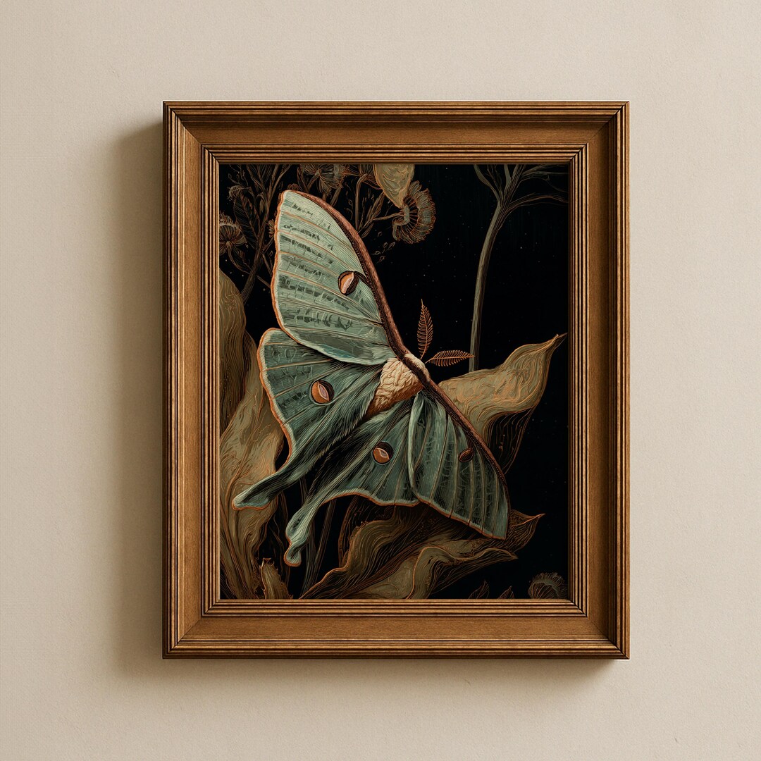 Rustic Luna Moth Printable Wall Art - Detailed Oil Painting, Earthy ...