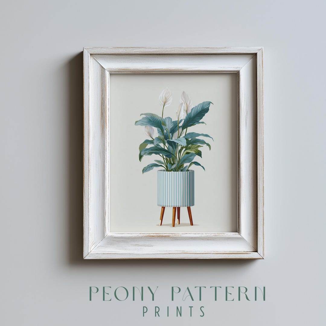 Peace Lily Print - Teal Planter, Botanical Wall Art (digital Download ...