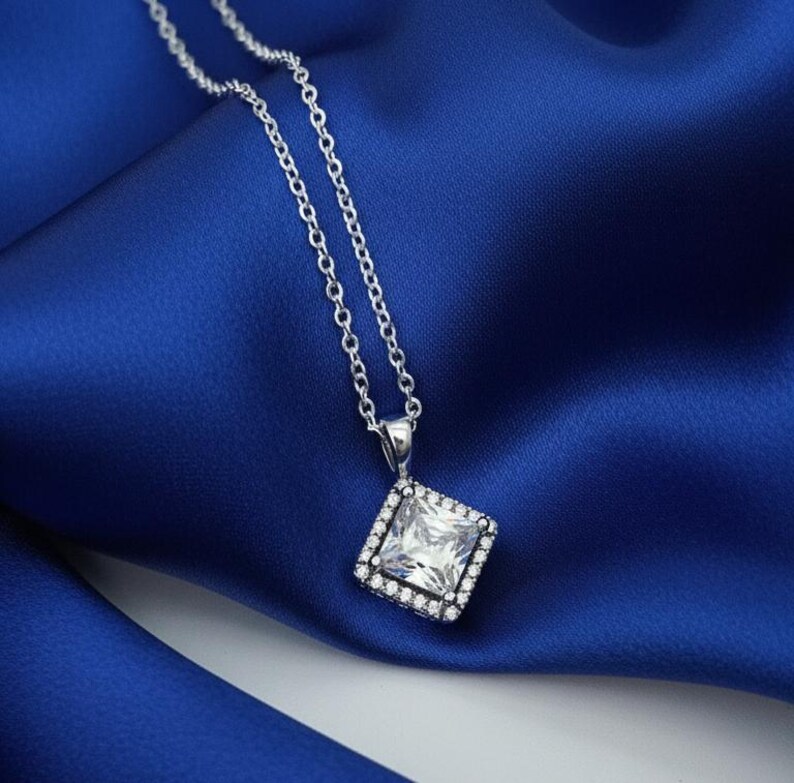 PANDORA Silver Square Crystal Sparkle Halo Necklace With Pave Cubic ...