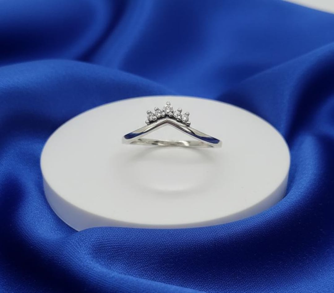 Silver Tiara Wishbone Ring, Princess Crown With Cubic Zirconia Stones ...