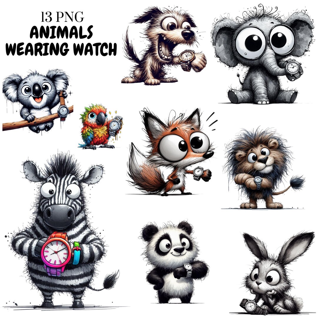 Animals Wearing Watches Clipart – Funny PNG Bundle (digital Download ...