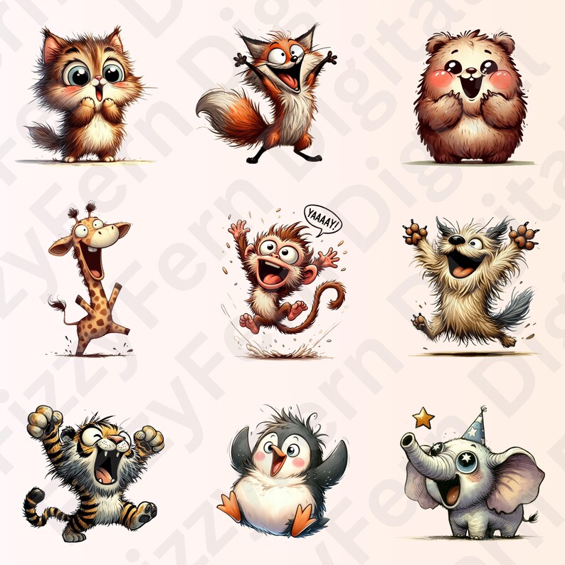 Funny Excited Animals Clipart Bundle: PNG & JPG, Commercial Use - Etsy UK
