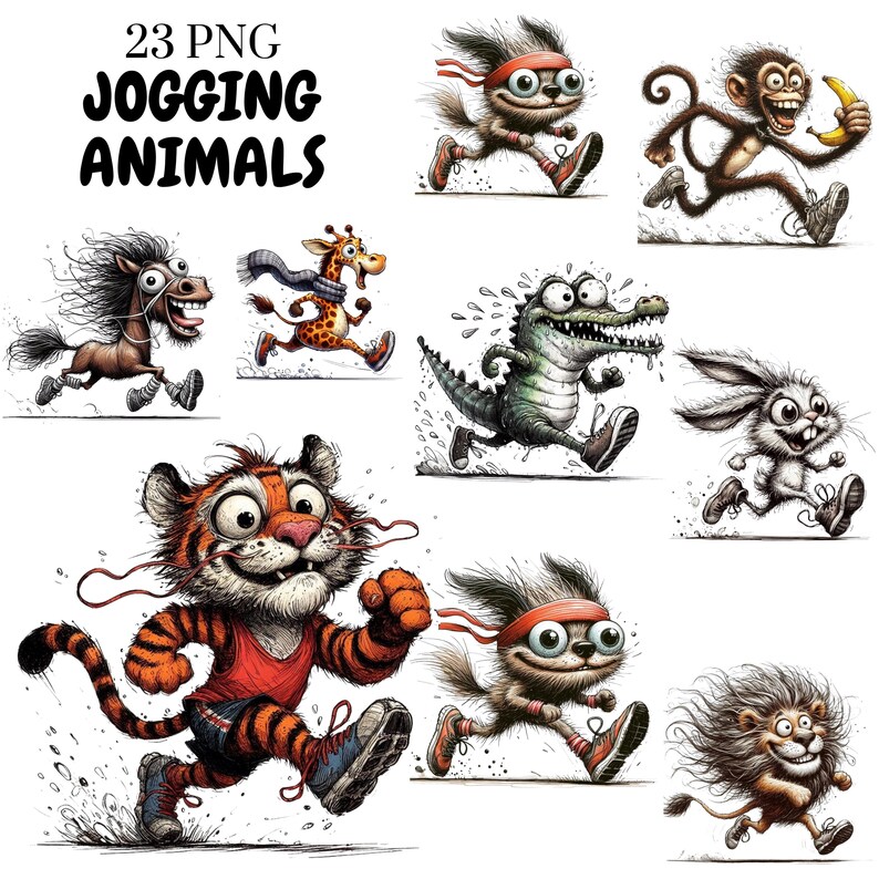 23 Jogging Animals Clipart Bundle - Cute Running Animals PNG ...