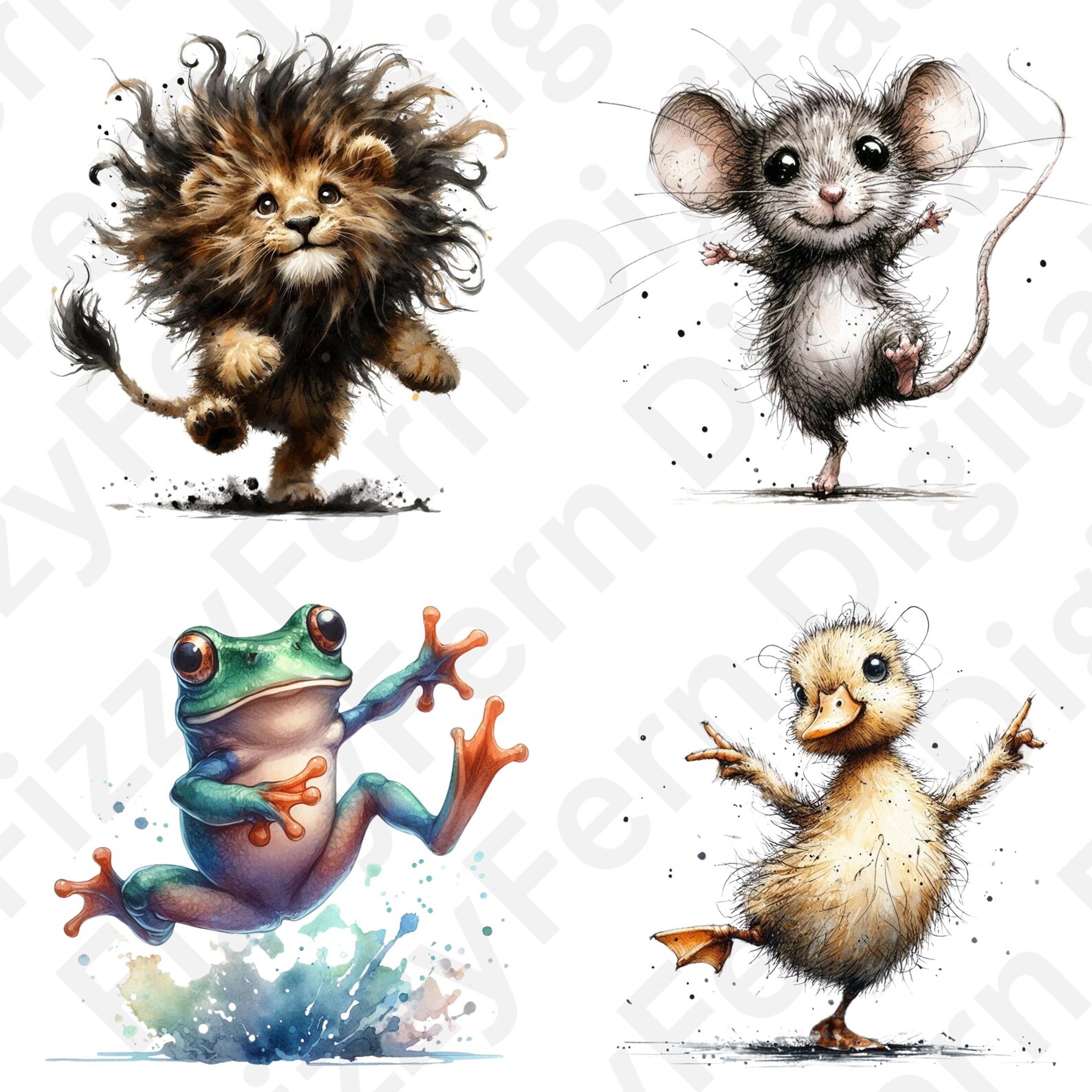 Dancing Animals Clipart: 19 Watercolor Party PNG Illustrations (digital ...