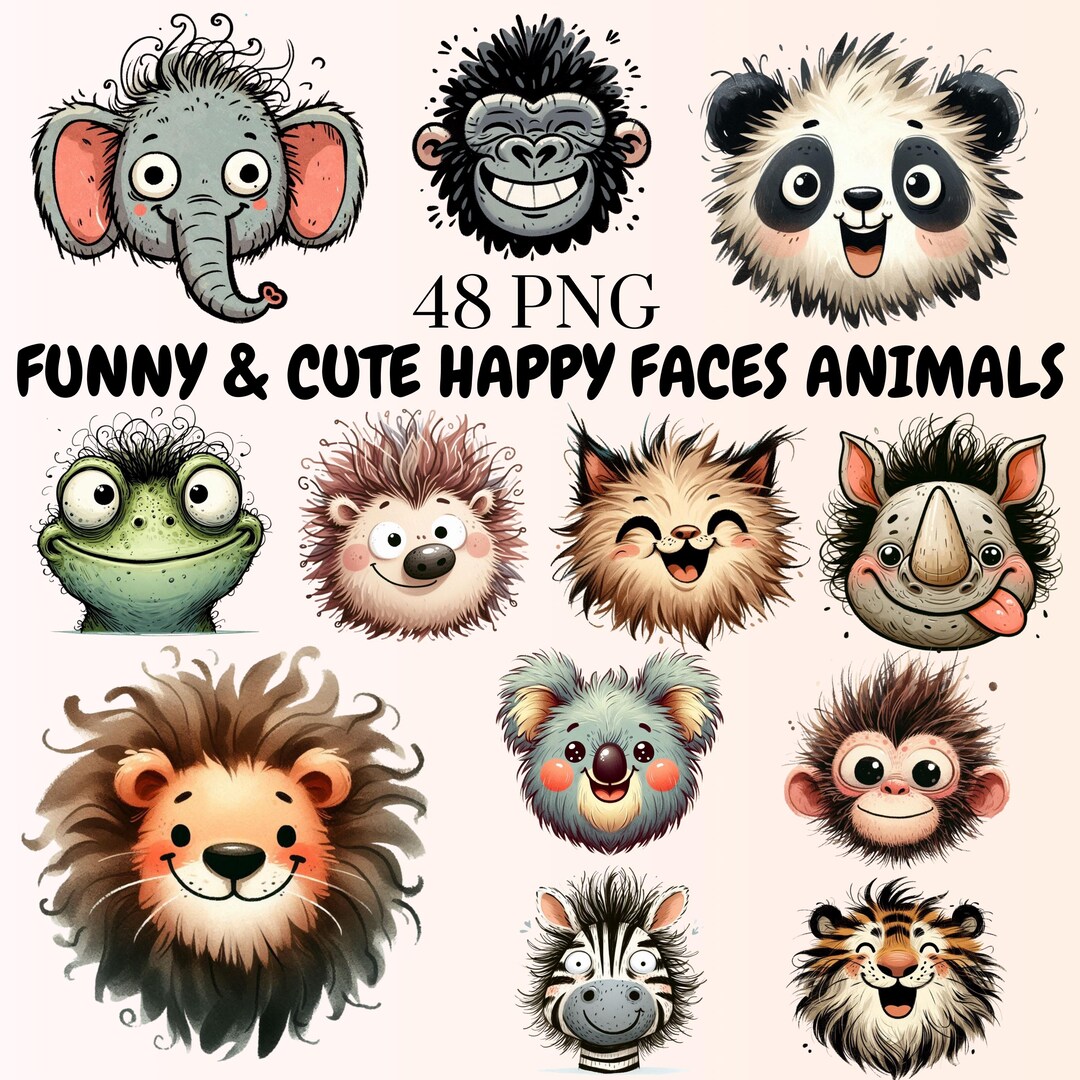 Happy Animals Clipart: Cheerful Illustrations, Transparent PNG (digital ...