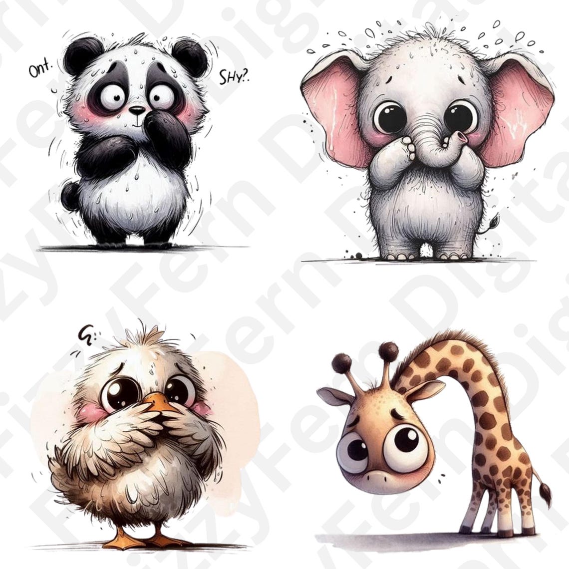 23 Embarrassed Animals Clipart Bundle - Cute Blushing Animals PNG - Shy ...
