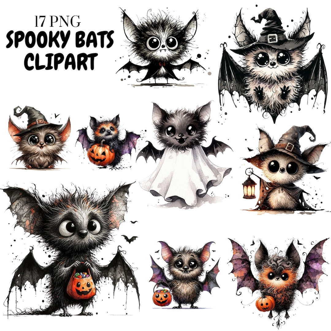 Spooky Bats Watercolor Clipart: Halloween PNG Bundle (digital Download ...