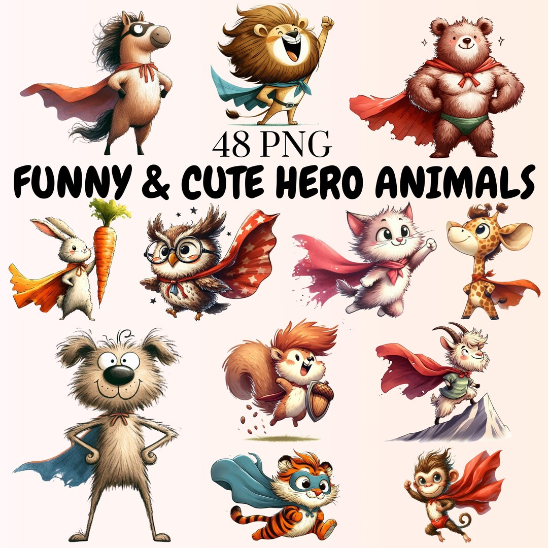 Superhero Animals Clipart: Hero Cape PNG Bundle (digital Download ...