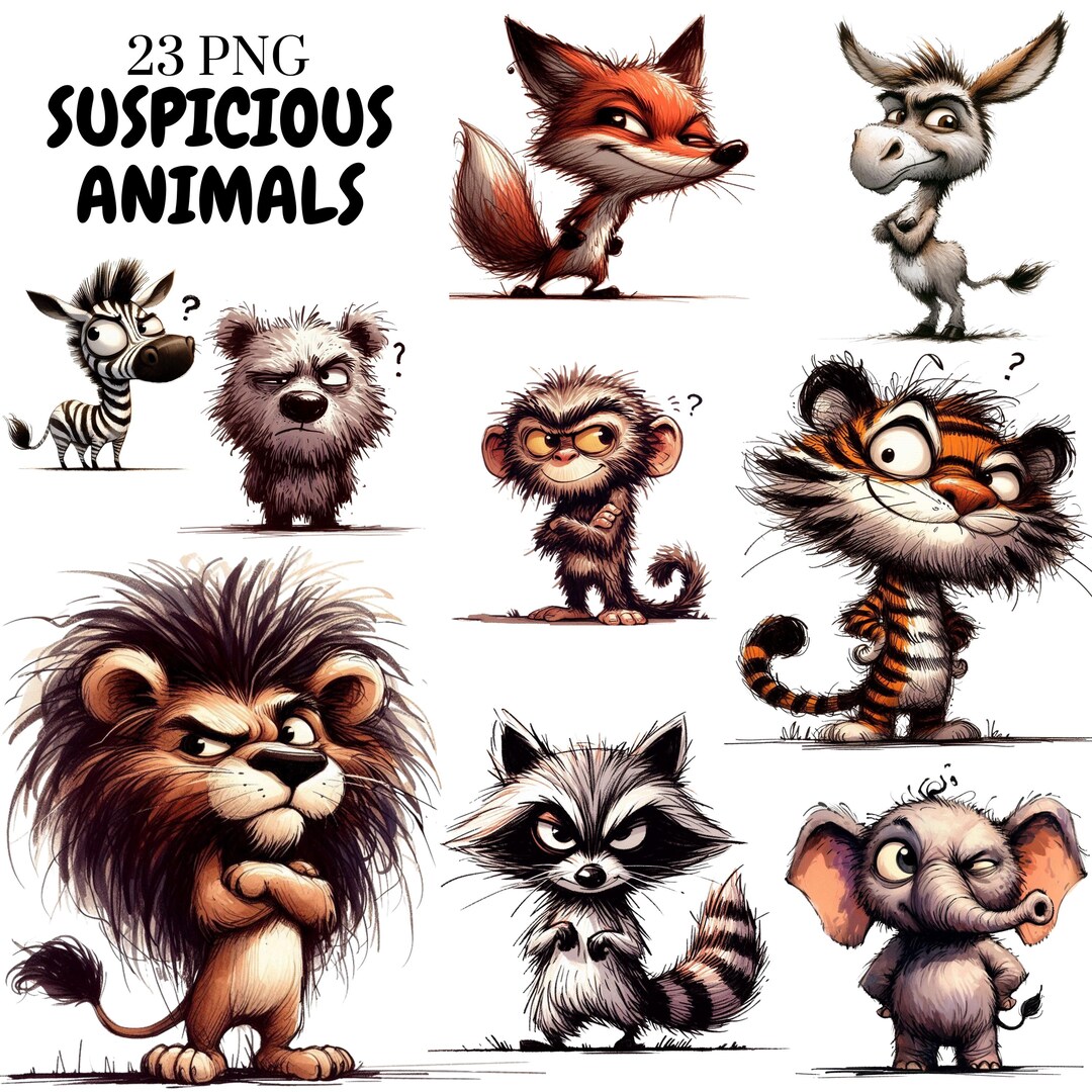 Suspicious Animals Clipart: Funny Side-eye PNG Stickers (digital ...