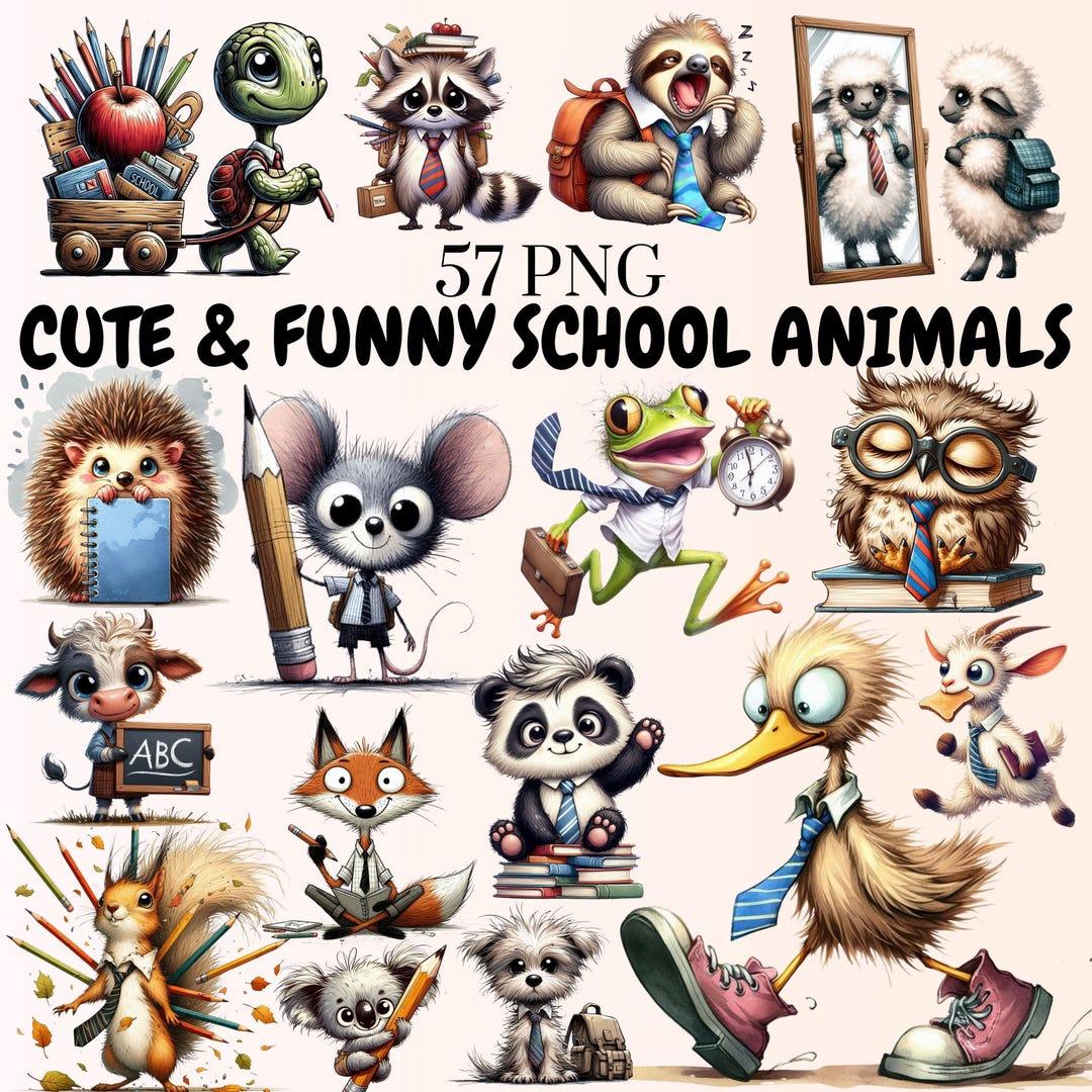 Back to School Animal Clipart Bundle: Teacher & Classroom Decor (PNG ...