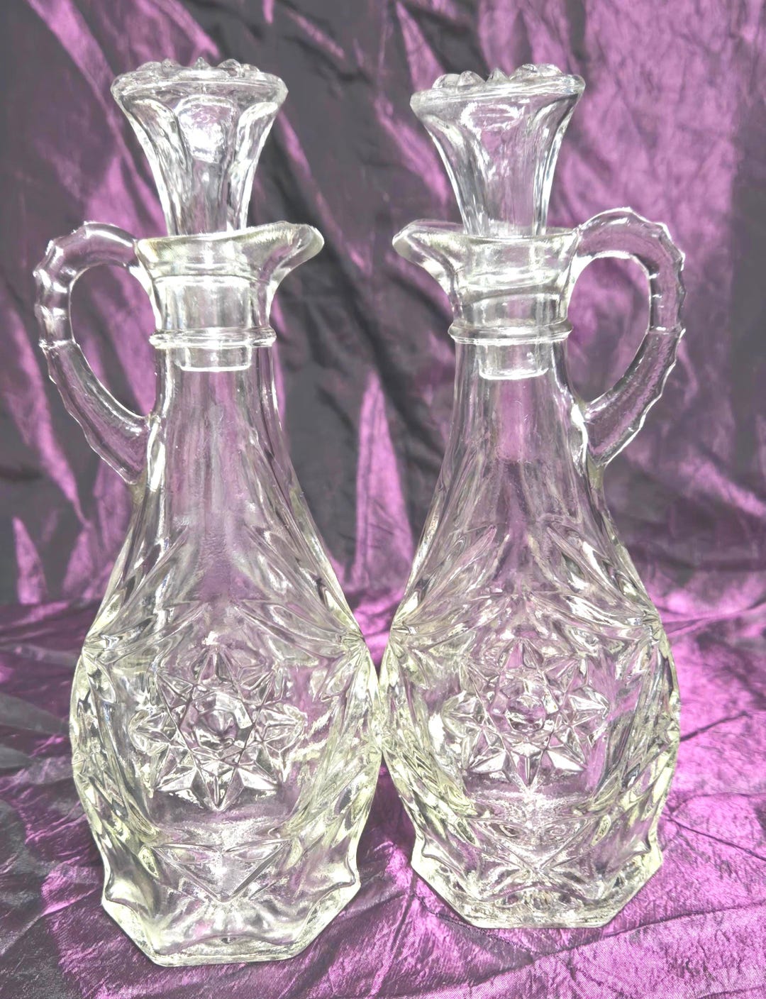 Vintage Anchor Hocking Star Cruet Set • EAPC Glass Oil Vinegar Bottles ...
