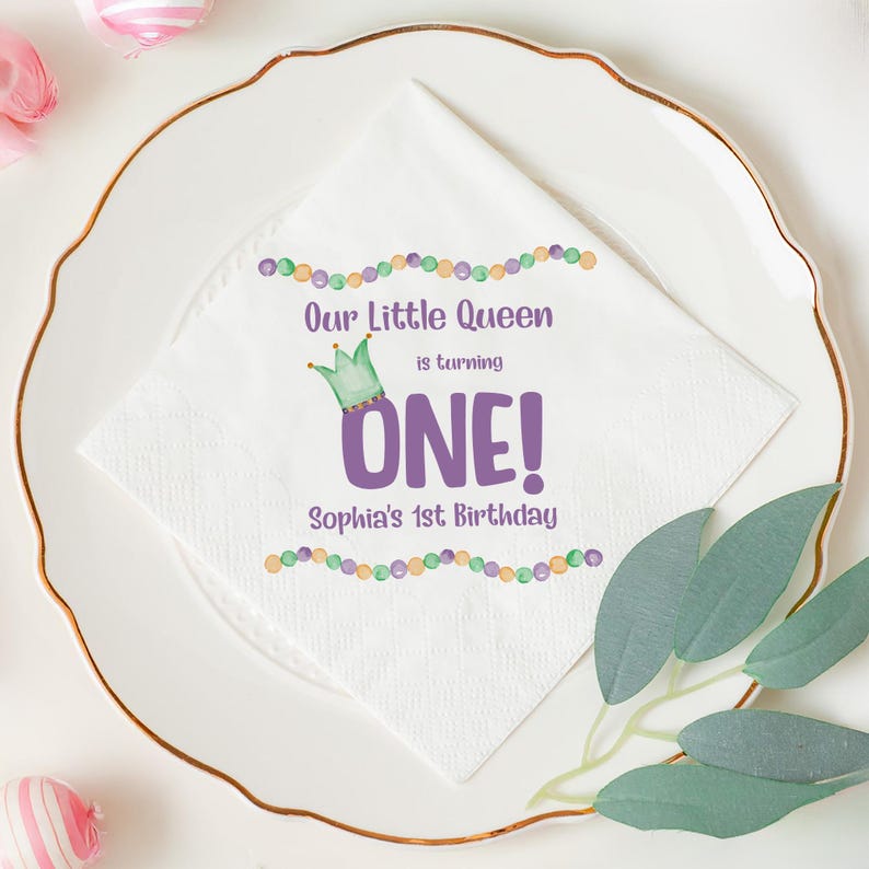 Our Little Queen is Turning One Birthday Napkin, Personalized 1st Party ...