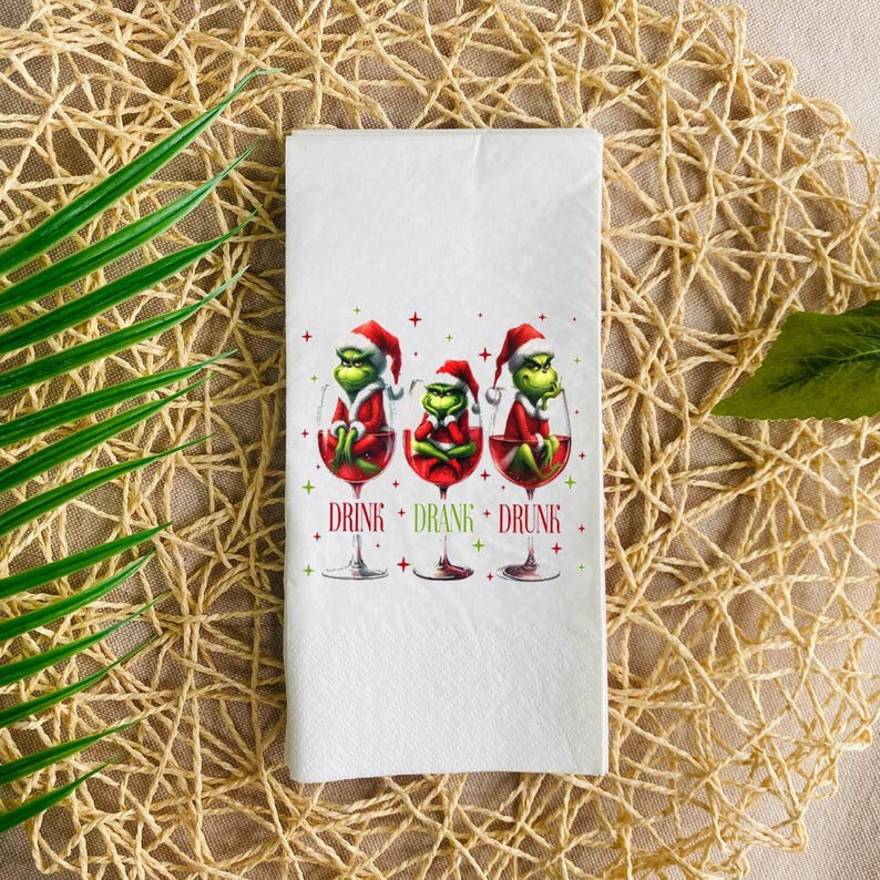 Grinch Drink Drank Drunk Napkins, Funny Christmas Cocktail Napkins ...