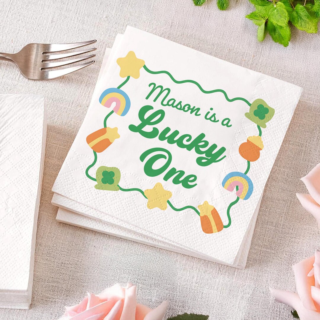 Custom Lucky One Birthday Napkins, First Birthday Party Decor, St ...