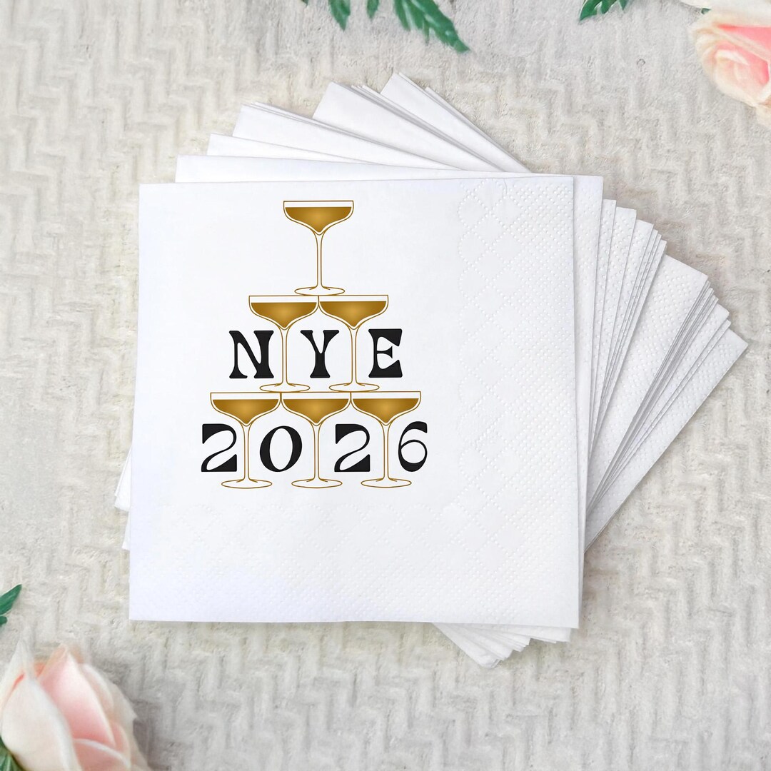 New Year's Eve Party Napkins, NYE 2026 Celebration Napkins, Champagne ...