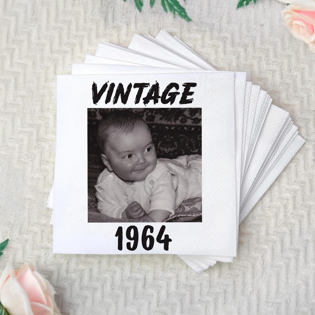 Vintage 1964 Retro Baby Photo Napkins, Custom Napkins, Vintage Baby ...