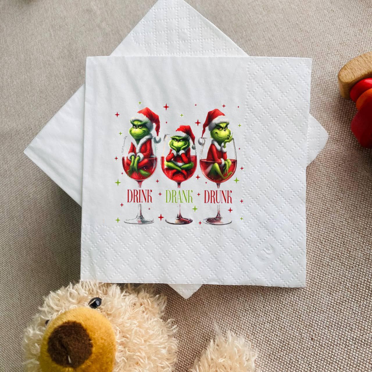 Grinch Drink Drank Drunk Napkins, Funny Christmas Cocktail Napkins ...