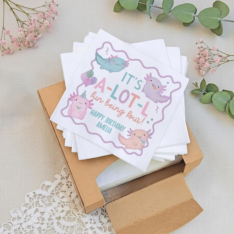 Custom Axolotl Birthday Napkins, Ocean Theme Party Decor, Fun ...