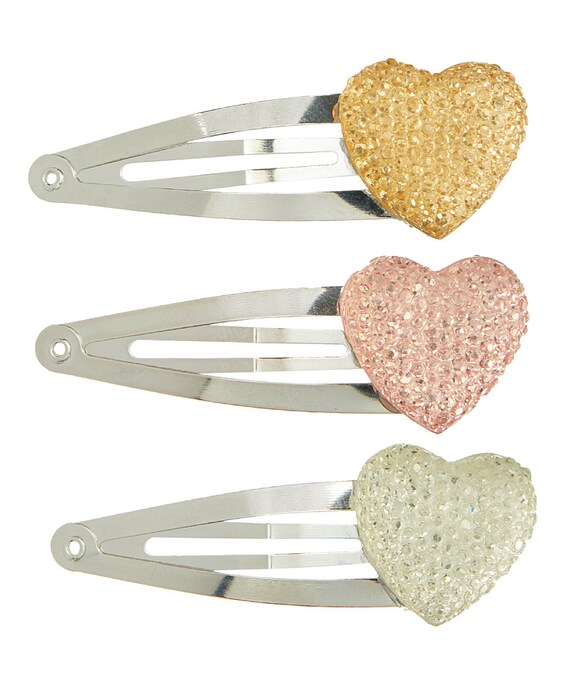 Rhinestone Heart Hair Clip Set Etsy