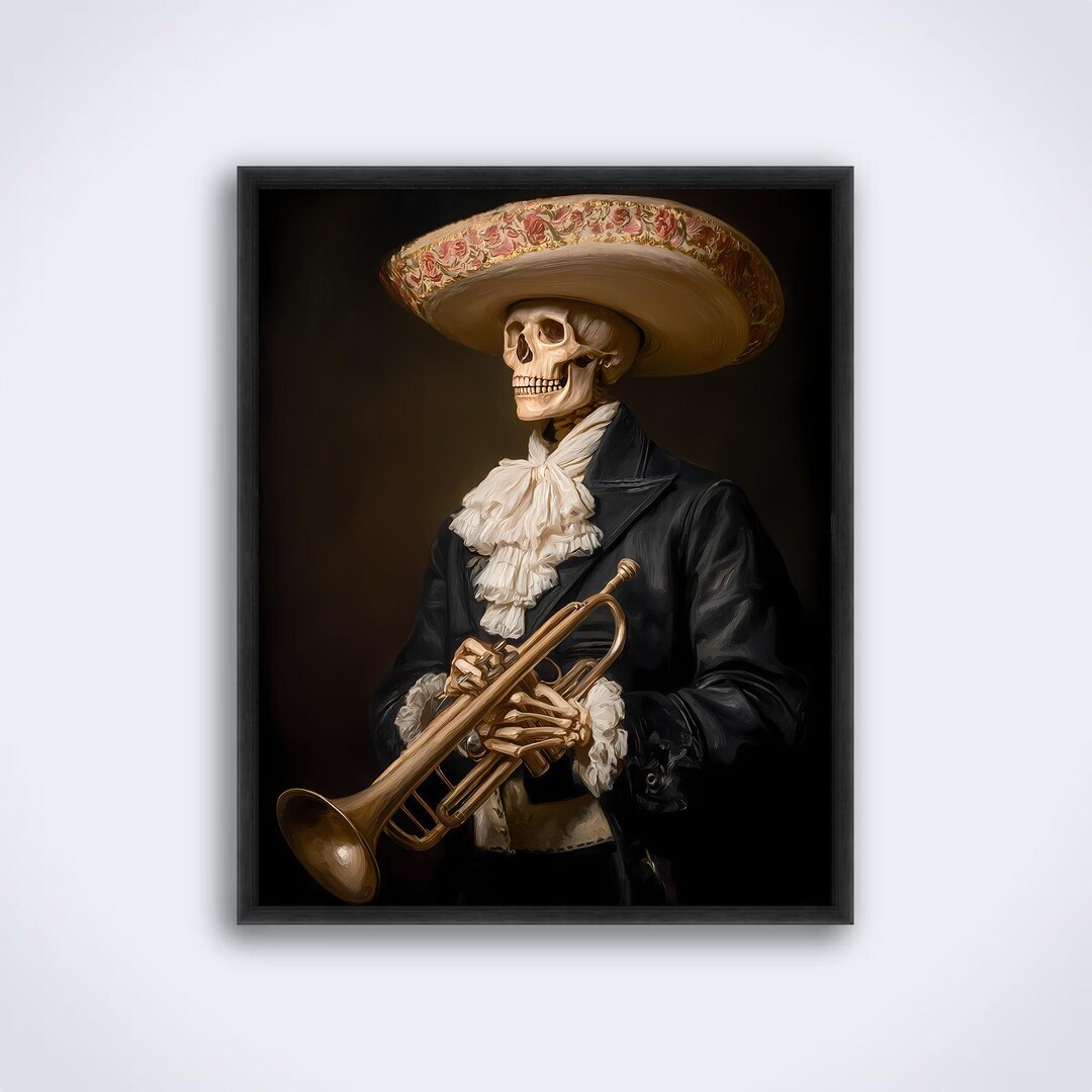 Skeleton Mariachi Saxophone Art Print: Gothic Jazz Poster (digital ...
